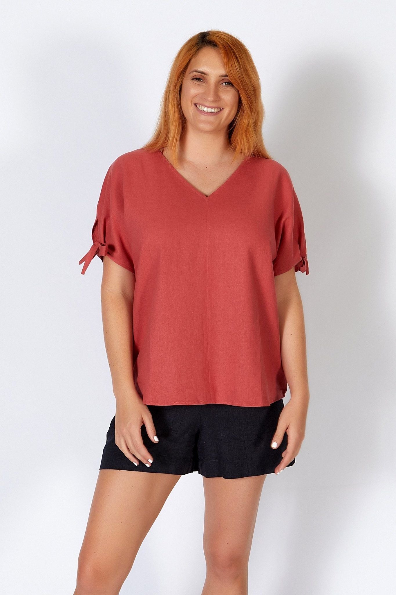 Betty Basics Avery Linen Tie Sleeve Top in Berry – Hey Sara