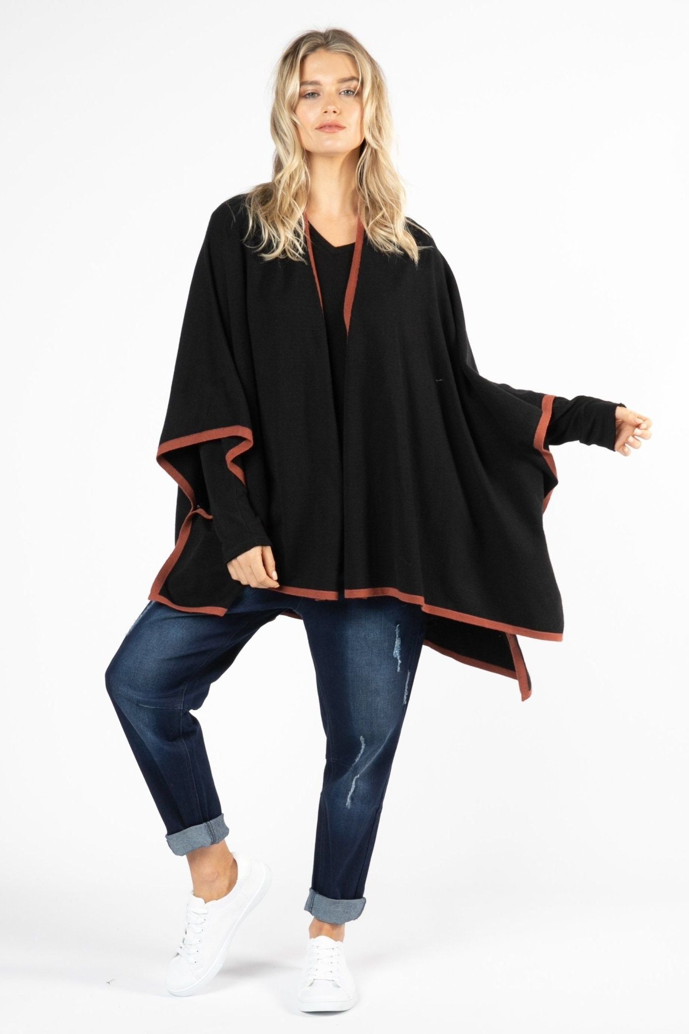 Betty Basics Erin Multi Cape in Black and Terracotta – Hey Sara