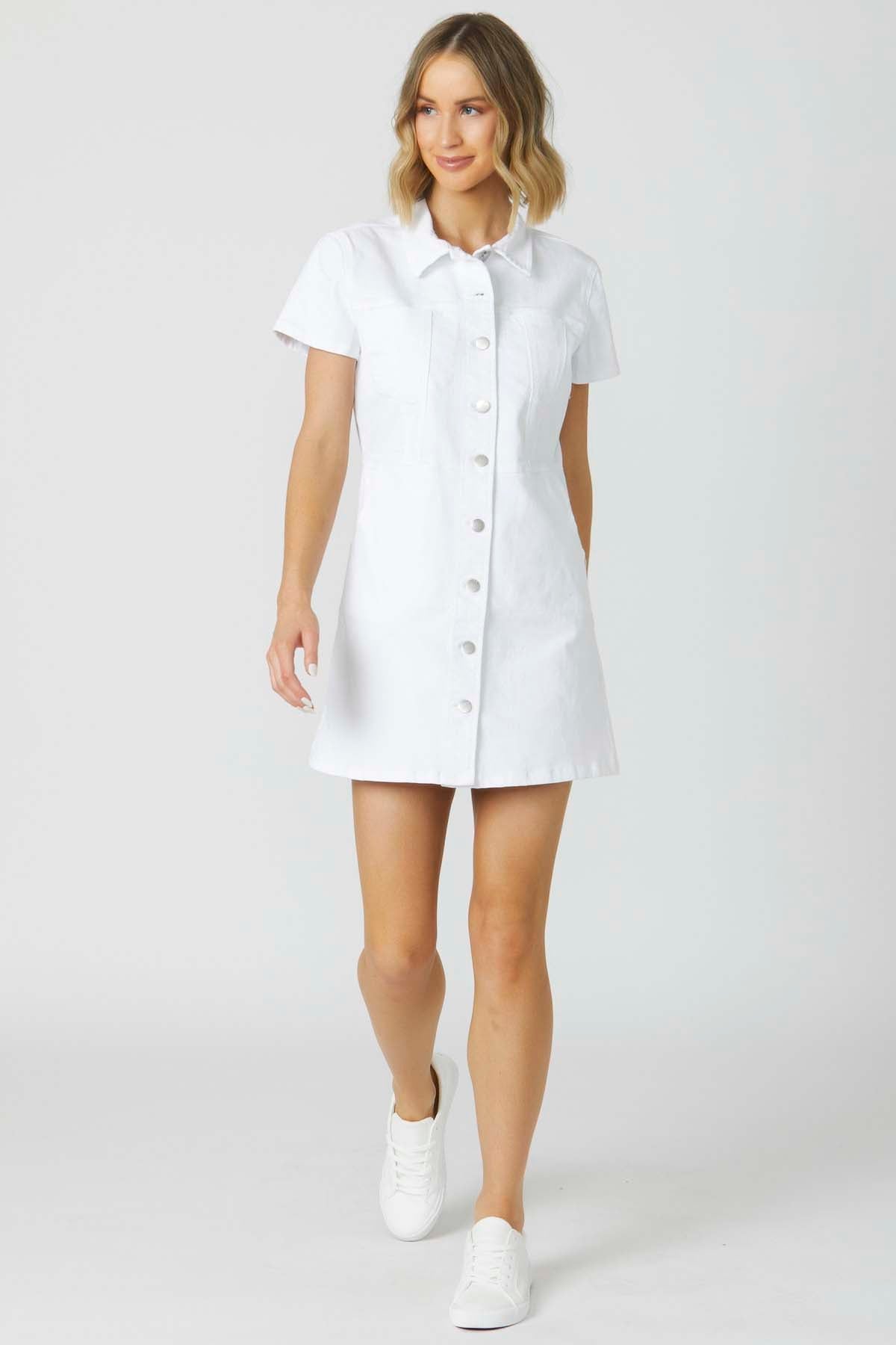 Sass Angie Denim Mini Dress in White – Hey Sara